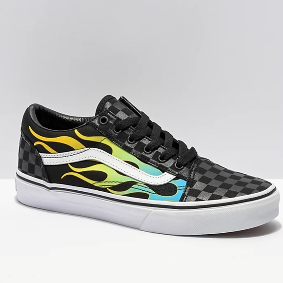 Vans | Shoes | Nwb Vans Juniors Black Glow Flame Checkerboard Skate ...